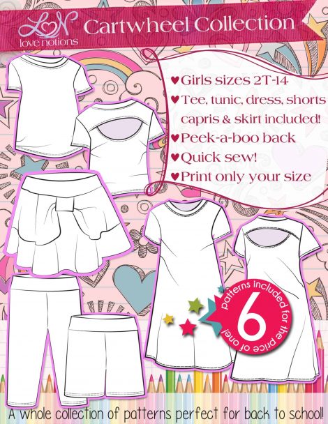 Girls Cartwheel Collection of sewing patterns for back to school by ...