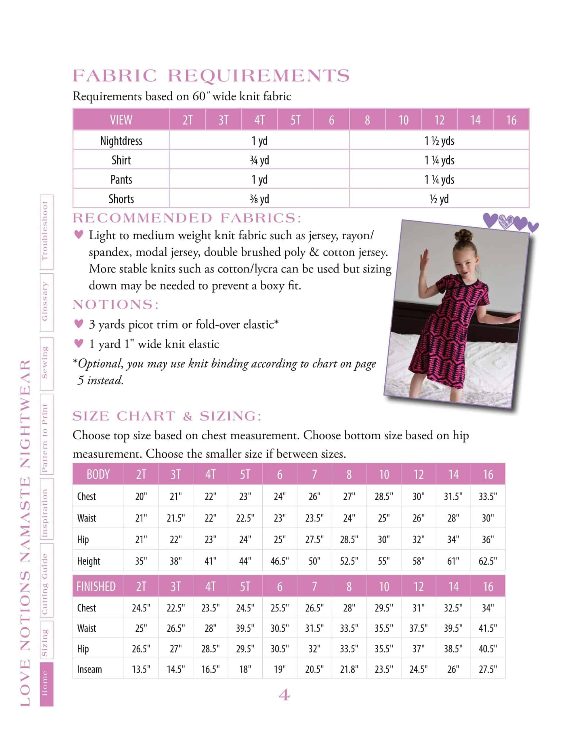Girls Tranquil Nightwear pajama pdf sewing pattern by Love Notions