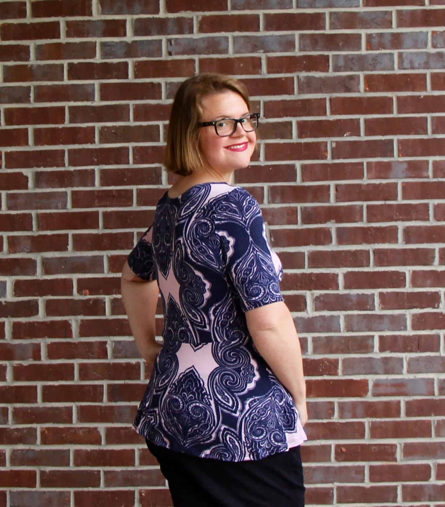 Wrap dress sewing pattern meant for knit fabrics by Love Notions.