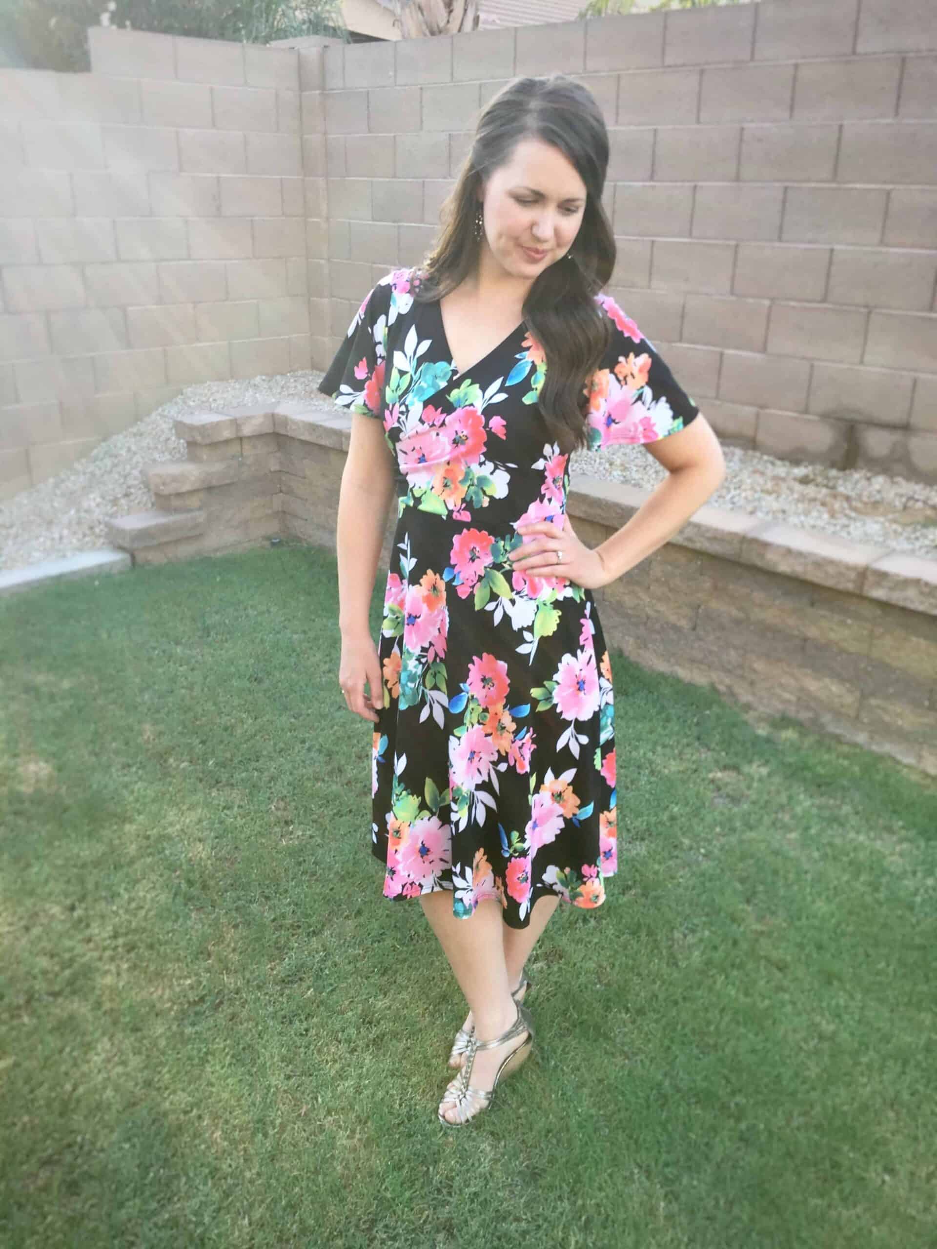 Wrap dress sewing pattern meant for knit fabrics by Love Notions.