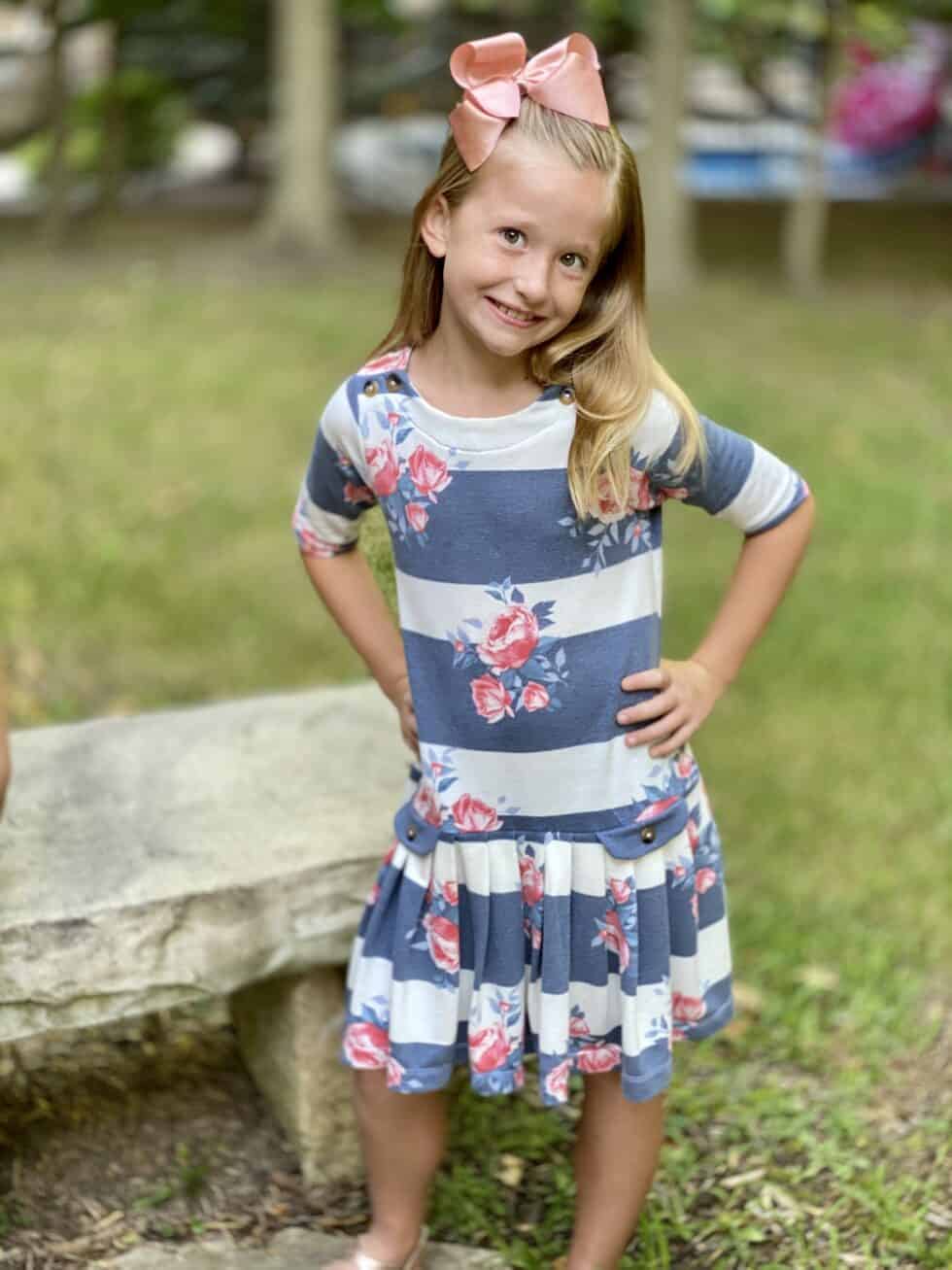 Girls knit dress sewing pattern by Love Notions.