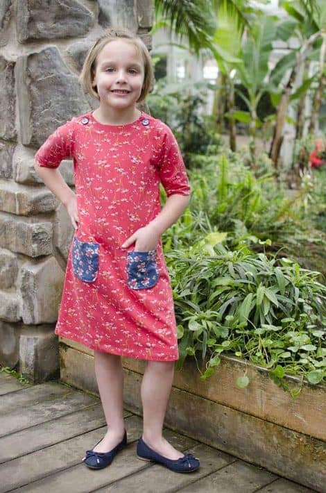 Girls knit dress sewing pattern by Love Notions.