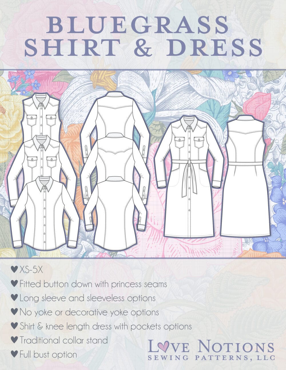 Bluegrass Buttondown Shirt and Dress - Love Notions Sewing Patterns